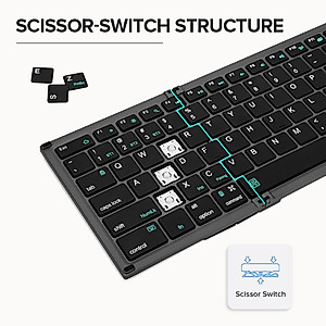 DeLUX Full Size Folding Keyboard 78 Keys, Wireless Bluetooth Keyboard with 2-in-1 Touchpad, Portable Travel Multi-Device and Multi-System Keyboard (KF17)