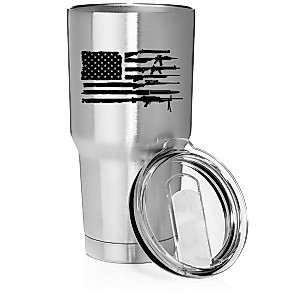 Smooth Body Tumbler Stainless Steel Vacuum Insulated Travel Mug Cup Gift American Gun Flag (30 oz, Stainless Steel)