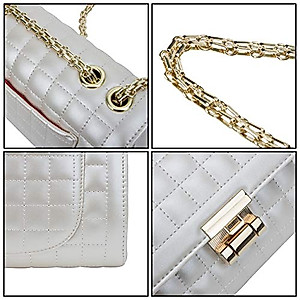 Women's Classic PU Leather Crossbody Purse Shoulder Bags Golden Chain Satchel Handbags(Ivory1)