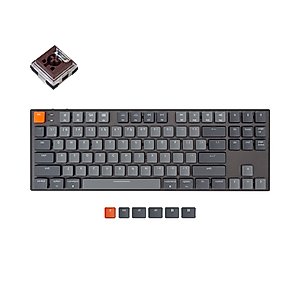 Keychron K1 Tenkeyless Layout Ultra-Slim Hot-swappable Wireless Bluetooth/Wired USB Mechanical Keyboard for Mac Windows with Low-Profile Optical Brown Switch White LED Backlit - Version 5