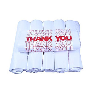 R Noble Thank You Reusable Disposable Grocery Plastic T-Shirt Bags, 600 Count, 1/6, 12" X 6.5" X 21", 15mic (600)