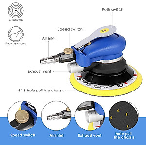 6" Air Random Orbital Sander (Air sander) Pneumatic Sander with Hose and Bag for Car 6 Inches, Polishing Grinding Sanding for Car, Metal,Wood Wax, Metal Work.