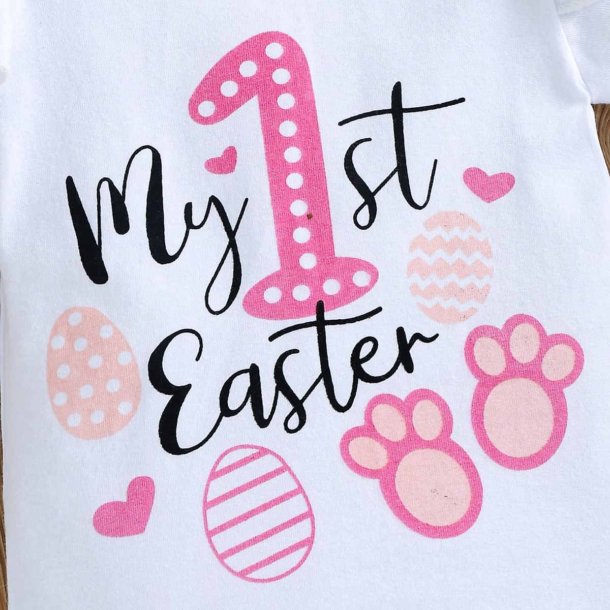 Dimoybabe My First Easter Baby Girl Outfit Infant Clothes Summer Romper Long Pants Headband 3pcs Set 0-3 Months Pink