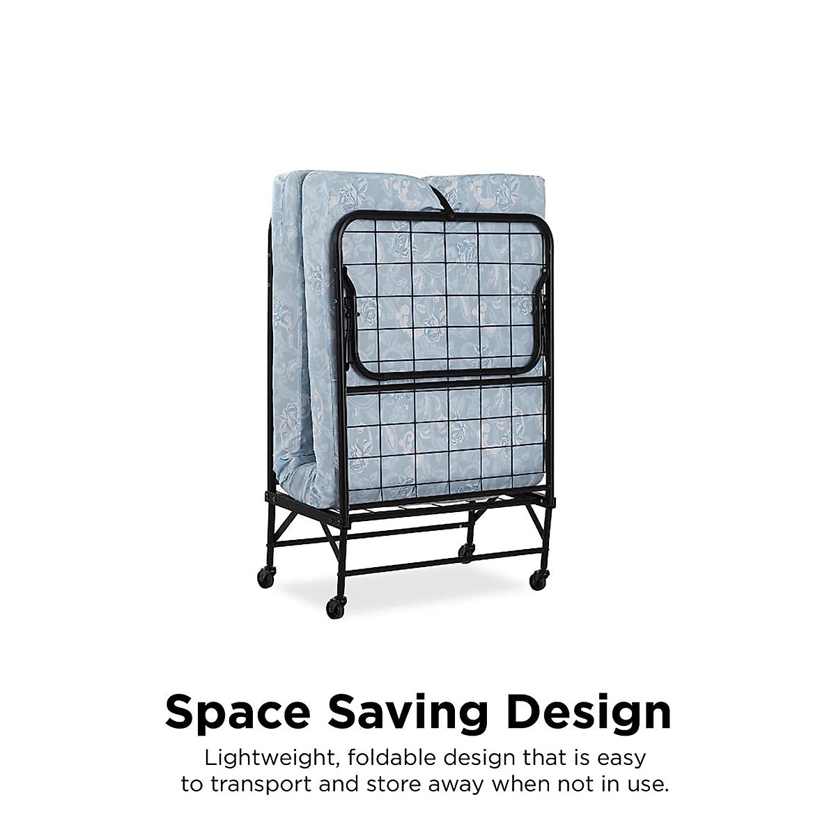 AZURFA Folding Bed with Mattress, 5 Inch Mattress and Metal Bed Frames, Portable Rollaway Guest Bed with Caster Wheels, Twin