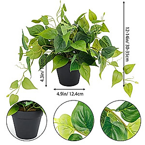 JPSOR Faux Plants for Home Décor, Small Indoor Fake/Artificial Potted Plants Pothos with Black Plastic Pot for Outdoor Living Room Bedroom Office Garden