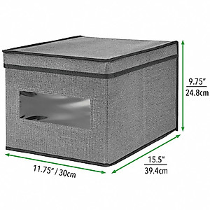 mDesign Large Fabric Stackable Closet Organizer Box with Clear Window/Lid for Bedroom, Office, Bathroom, Mudroom Organization - Shoe, Sweater, Clothes Storage, Lido Collection, Dark Gray/Black