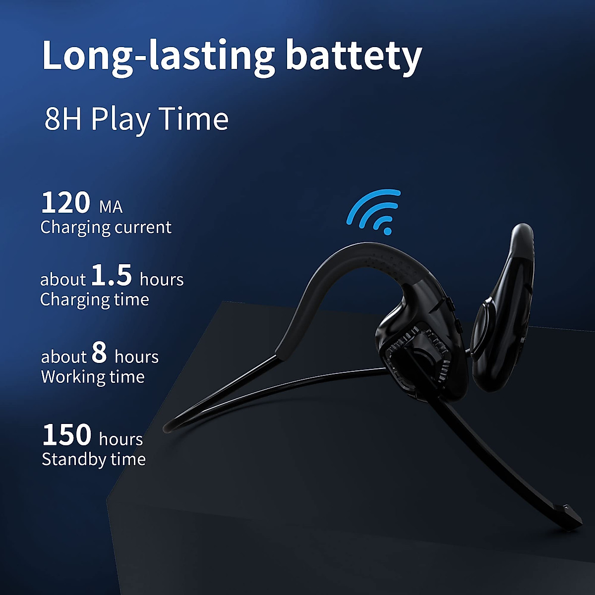 Bluetooth Headset V5.2, Wireless Headset with CVC8.0 Dual Mic Noise Cancelling Bluetooth Earpiece 150 Hrs Standby Time Hands-Free Bluetooth Earphones for Cell Phone iPhone Business/Workout/Driving