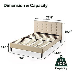 ZINUS Ibidun Upholstered Platform Bed Frame, Mattress Foundation, Wood Slat Support, No Box Spring Needed, Easy Assembly, King, Beige