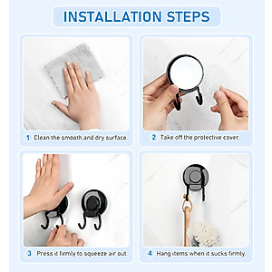 VIS'V Suction Cup Hooks, Black Shower Suction Hooks Heavy Duty Suction Cups with Double Hooks Removable Reusable Bathroom Suction Razor Holder for Tile Wall Glass Door Window - 2 Pcs