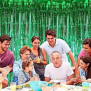 Dazzle Bright 2 Pack Backdrop Curtain, 3FT x 8FT Metallic Tinsel Foil Fringe Curtains Photo Booth Background for Baby Shower Party Birthday Wedding Engagement Bridal Shower Decorations, Green