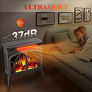 Rintuf Electric Fireplace Heater, 1500W Electric Fireplace Stove with 3D Flame Effect, 5100BTU Infrared Fireplace, Remote Control, Timer, Low Noise, Ideal for Indoor Home Use