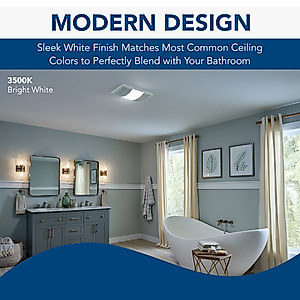 Broan-NuTone FG110HBS Heater Upgrade Grille with Dimmable LED and Color Adjustable CCT Lighting Bath Fan Exhaust Cover, 110 CFM, White