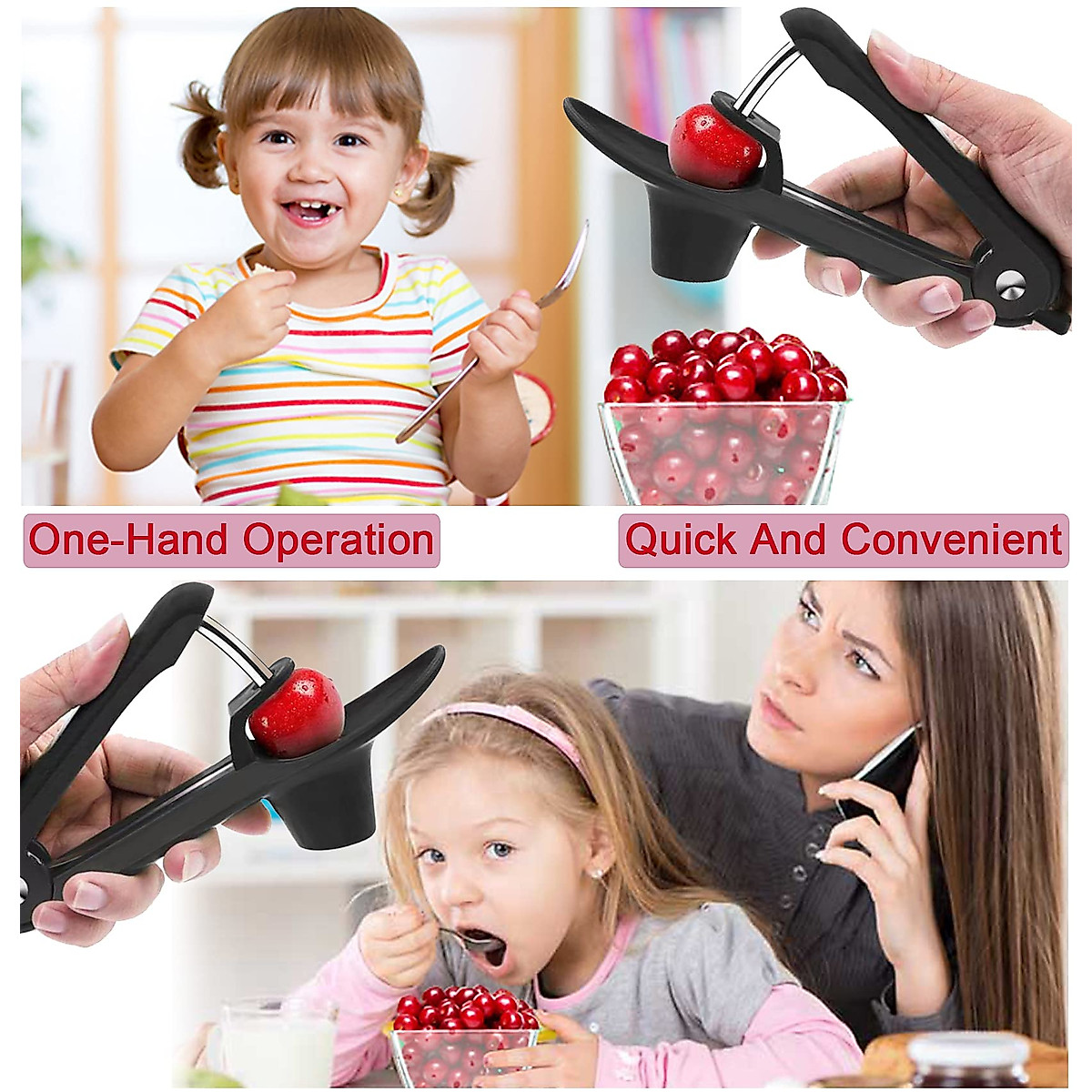 Cherry Pitter Tool, Olive Pitter Tool, Cherry Pitter Remover, Cherry Core Remover Tool with Space-Saving Lock Design, Pit Remover for Cherries (Black)