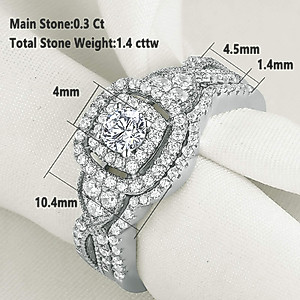 SHELOVES Wedding Rings Set for Women Round White Cz Engagement Rings Bridal Set 925 Sterling Silver Sz 8