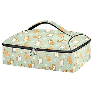 Kcldeci Insulated Thermal Food Carrier Insulated Casserole Carrier for Hot or Cold Food,Cartoon Dog and Flower Insulated Tote Bag for Potluck Cookouts Parties Picnic,Lasagna Lugger