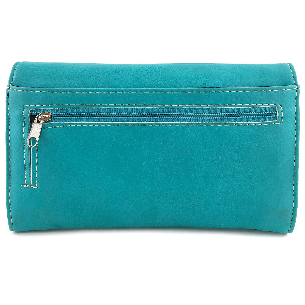 Justin West Western Floral Rhinestone Side Pocket Cross Slim Handle Handbag Purse Tote and Strap Wallet (Turquoise Wallet Only)