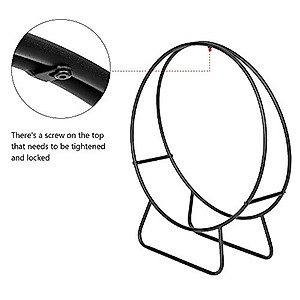 Knocbel 24 Inch Round Firewood Rack Indoor/Outdoor Log Rack Holder, Fireplace Wood Stacker for Patio Deck Firepit (Black)