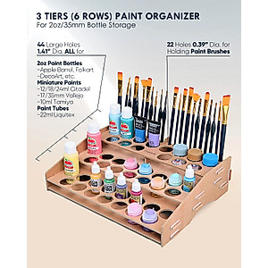 tinctor Wooden Paint Organizer & Paint Brush Holder, for 44 Bottles & 22 Brushes - Paint Holder for Acrylic Painting, Paint Rack for Miniature Paint Set, Acrylic Paint Storage, Craft Paint Organizer