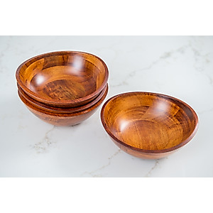 Lipper International Cherry Finished Wavy Rim Serving Bowls for Fruits or Salads, Matte, Small, 7.5" x 7.25" x 3", Set of 4 Bowls