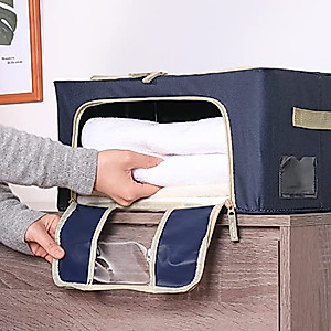 Fuji Boeki 63513 Storage Box, Width 15.4 x Depth 11.4 x Height 7.9 inches (39 x 29 x 20 cm), Blue, 5.6 gal (22 L), with Small Window, Stackable