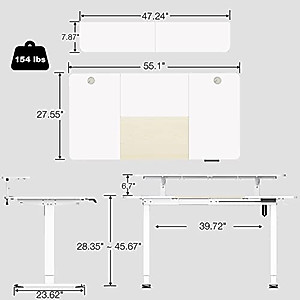 WOKA 55 x 28 Inch Electric Standing Desk with Wheels, Height Adjustable Stand up Desk with a Monitor Stand Riser, Standing Computer Desk with Memory Controllers, Adjustable Desks for Home Office