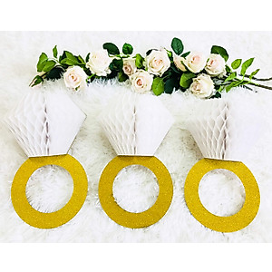 Bridal Shower Decoration,Engagement Party Supplies,Bachelorette Party Favor,She Said Yes Engaged Diamond Ring,Glitter Gold Honeycomb Ring Hanging Decorations Set of 6