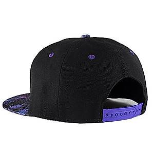 Quanhaigou Purple Galaxy Snapback Hat Unisex Trucker Hat Hip Hop Plaid Flat Bill Brim Adjustable Baseball Cap, Black Purple, One Size
