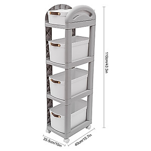 Fichiouy 3/4 Tier Storage Rack Corner Storage Rack On Wheels, Movable Storage Shelving Unit Max Load: 22.05 lbs for Kitchen Bathroom Living Room Garage Office (Gray 4-Tier)