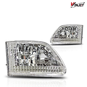 Winjet Headlamp Assembly Compatible with [1997 1998 1999 2000 2001 2002 Ford Expedition] [1997-2003 F-150] [1997-1999 F-250 Light Duty] [2004 Ford F-150 Heritage] Headlights Clear Lens