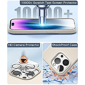 Cousper [5 in 1 Compatible with iPhone 14 Pro Max Case, with 2 Pack Screen Protector + 2 Pack Camera Lens Protector, Silicone Shock-Proof Phone Case [Anti-Scratch Microfiber Lining], White Stone