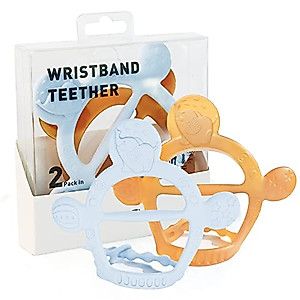 【Never Drop from Hand】 HEORSHE 2 Pack Baby Teething Toys for Babies 3-6 Months Teethers for Infant Toddlers Silicone Molars Adjustable Chew Toys for Babies 3 4 5 6 7 8 9 10 11 12 Months (Brown + Blue)