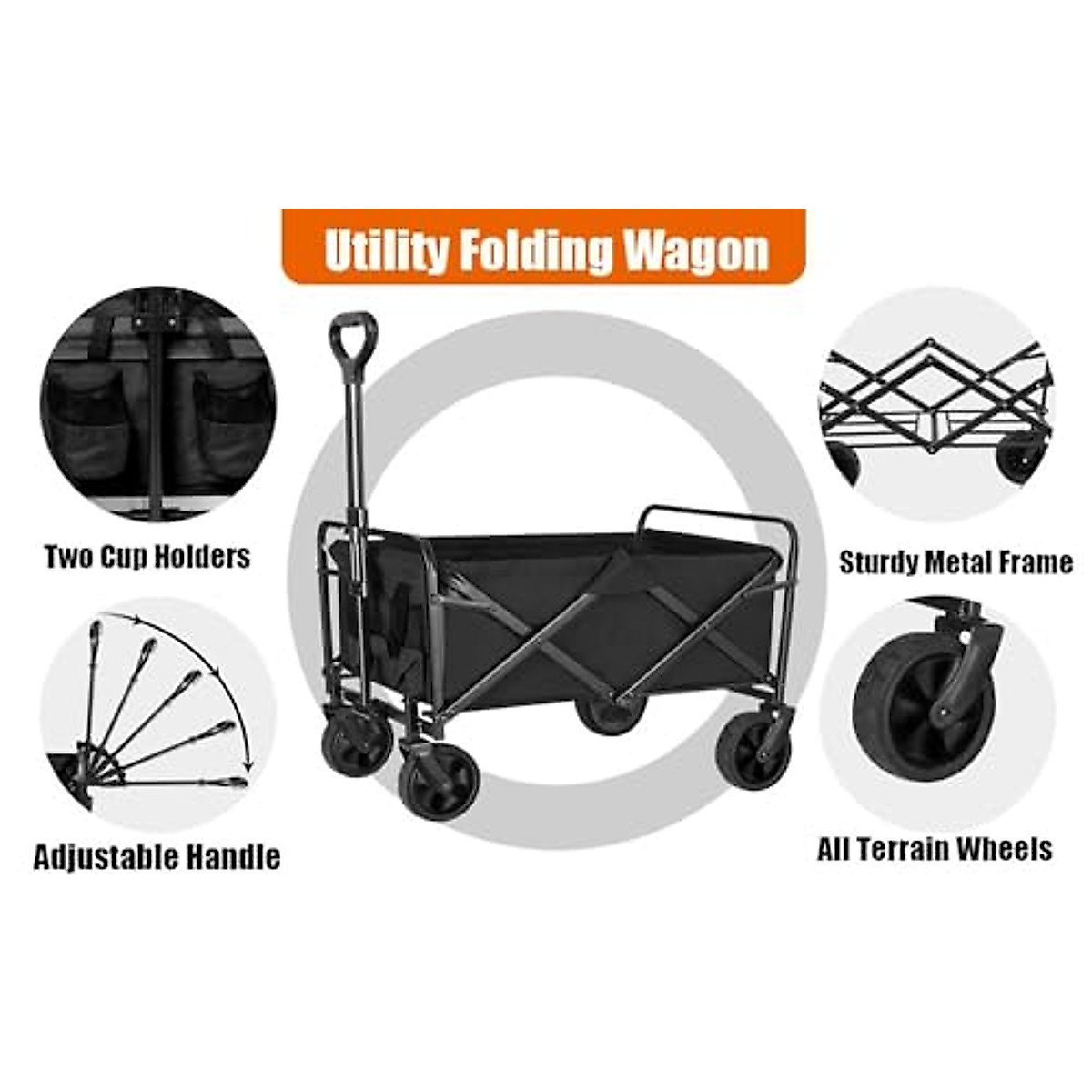 ERNZI Camp Wagon, Collapsible Wagon, Grocery cart, Heavy Duty Wagon, Beach Wagon Cart with 350lbs Weight Capacity, Lounge Wagon for Camping Sports Outdoor, Outdoor Utility Vehicle