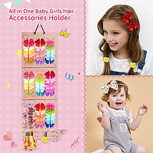 SKYNEO Bows Holder for Baby Girls, Hanging Headbands Organizer,Baby Bow Holder Organizer w/Heart-Shape Velvet Hooks for Baby Hair Accessories (Pink)