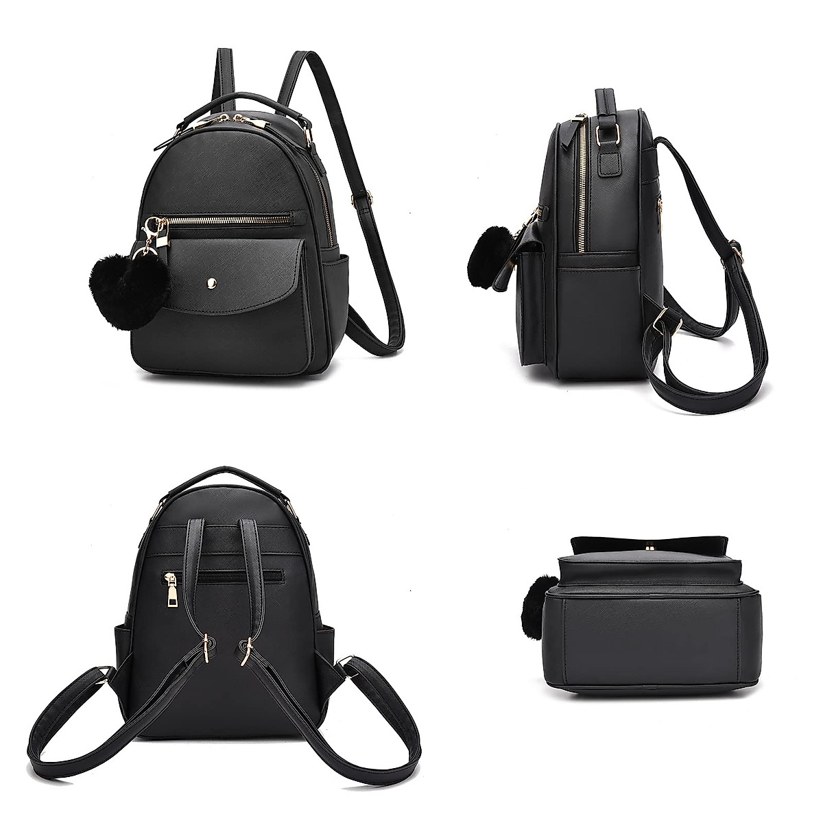 I IHAYNER Mini Backpack for Women Small Backpack for Ladies Leather Backpack Purse Designer Travel Satchel Bags with Pompom