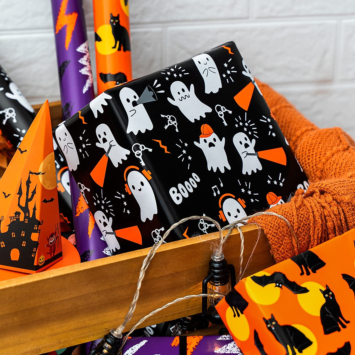 MAYPLUSS Wrapping Paper Roll - Mini Roll - 17 inch X 120 inch Per roll - 3 Different Halloween Party Gift Wrap(42.3 sq.ft.ttl)