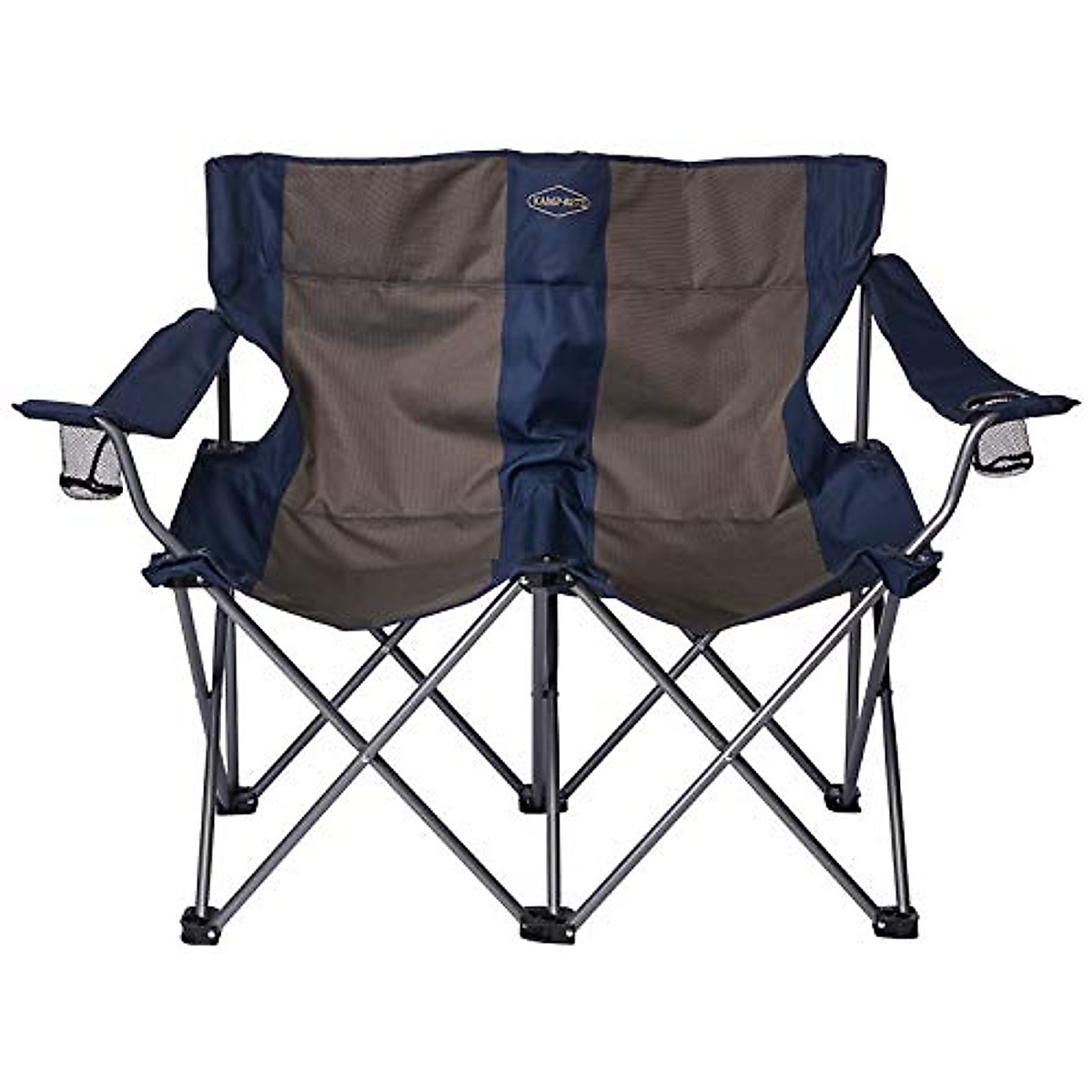 Kamp-Rite Portable 2 Person Double Folding Collapsible Outdoor Patio Lawn Beach Chair for Camping Gear, Tailgating, & Sports, 500LB Capacity, Navy/Tan