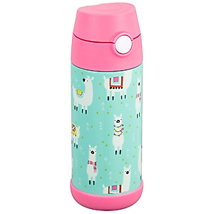 Snug Kids Water Bottle - insulated stainless steel thermos with straw (Girls/Boys) - Llamas, 12oz