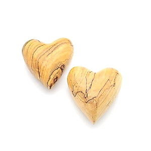 Handmade Wooden Hearts, Set of Two Olive Wood Carved Hearts from the Holy Land, Carved Wood Hearts for gifts Anniversary Valentine Gift, Loss Love, Wooden Hearts for Wedding, Wood Heart Décor