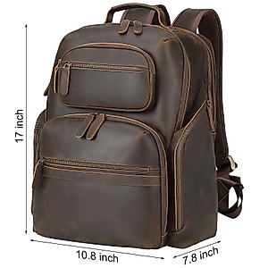 TIDING Full Grain Leather 15.6 Inch Laptop Backpack For Men Large Capacity Business Travel Overnight Shoulder Daypacks
