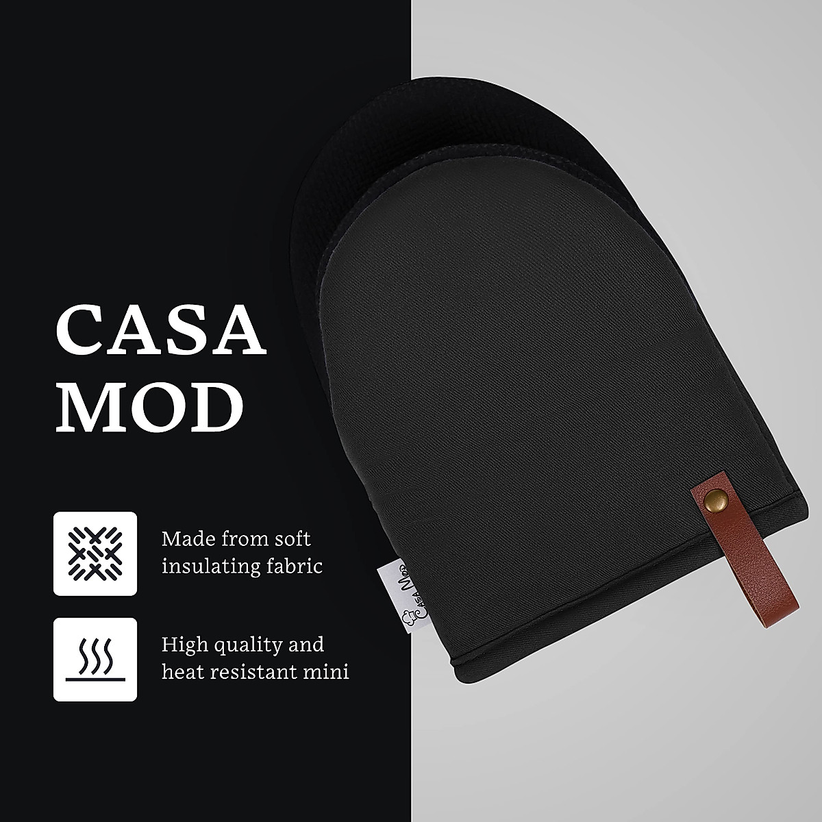 1 Pair Short Neoprene Mini Oven Mitts, Heat Resistant- Little Oven Gloves Pot Holder for Kitchen Cooking - Non-Slip Grip, Hanging Loop, Cotton Trivet for Kitchen Cooking - (Black)