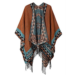 MissShorthair Women's Printed Shawl Wrap Fashionable Open Front Poncho Cape, Gift for Women