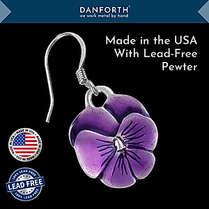 DANFORTH – Purple Pansy Earrings – Handcrafted Pewter Pansy Flower Earrings For Women – ¾” – Surgical Steel Wires – Made In USA