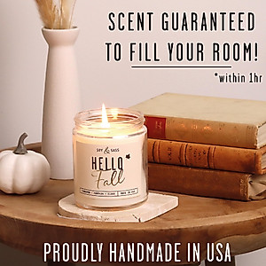 Fall Candles - 'Hello Fall' Fall Candle w/Cinnamon, Spice & Pumpkin Candle I Infused with Essential Oils I Autumn Fall Scented Candles I Pumpkin Spice Candle I 9oz Jar I 50Hr Burn I Made in USA