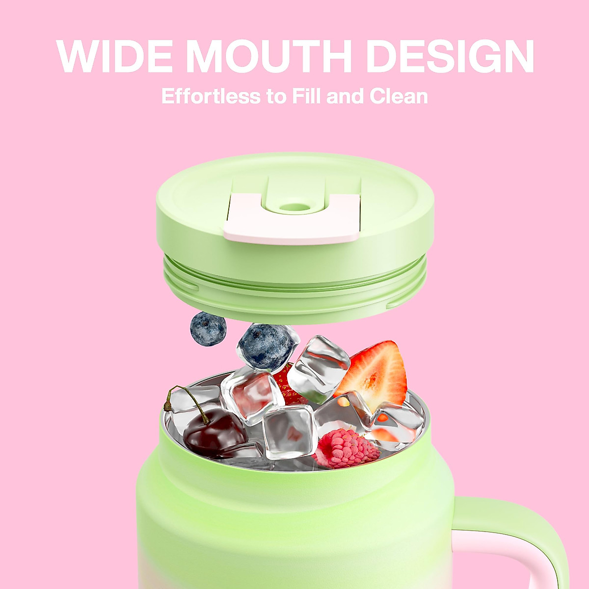 ENCOOL 50 oz Tumbler with Handle and Straw, 100% Leak-Proof Insulated Cup Large Water Bottle with 2-in-1 Lid, Reusable Stainless Steel Travel Mug Water Jug, Non-slip Base, BPA-Free （Fairy）