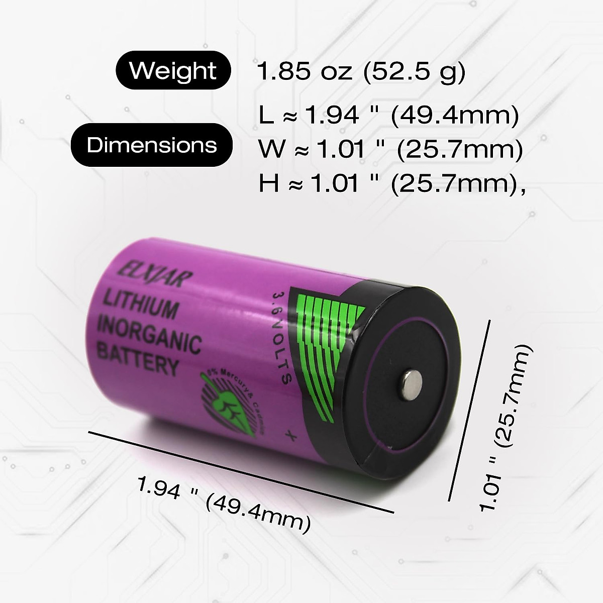 elxjar (2-Pack) 3.6V TL-5920 Replacement Lithium Battery for Tadiran iXtra Series C (TL-2200) - Class 9 Hazmat, TL-5920/S Non-Rechargeable Battery, (ER26500 / LS26500)