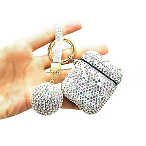 Luxurious Rhinestone AirPods Case, Protective Bling Diamonds AirPod Charging Protective Case Cover for Apple I10/I12 TWS (Silver with Keyring)