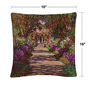 Trademark Fine Art Pathway Garden by Claude Monet, 16x16 Decorative Throw Pillow, Multi-Color