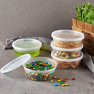 FULING [48pack 8oz Plastic Containers with Lids Deli Disposable Food Storage Takeout Containers Airtight BPA-Free Leakproof Round Bowls for Soup Salad Restaurant Supplies with Clear Lids