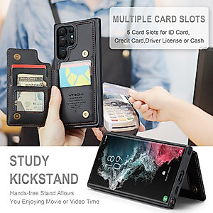 Vinich for Samsung Galaxy S22 Ultra Wallet Case with Card Holder, RFID Blocking Credit Slots Kickstand Shockproof Phone Cover for Women Men, Black
