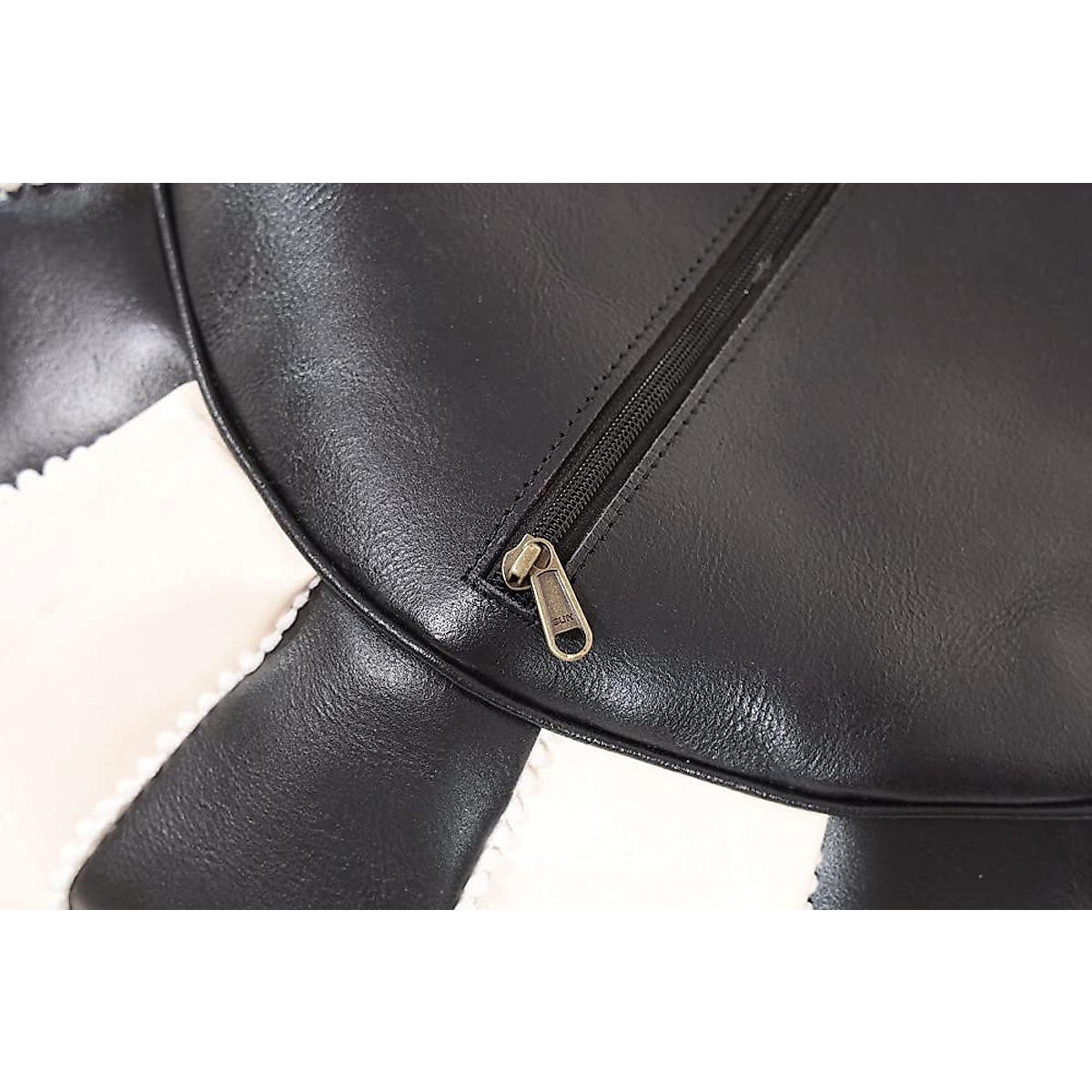 LEATHEROOZE Moderner Leather Pouf Unstuffed Ottoman Moroccan Footstool, Floor Footrest Cushion, Storage Solution - Double Color pouffe(14 * 18 * 18 inch)